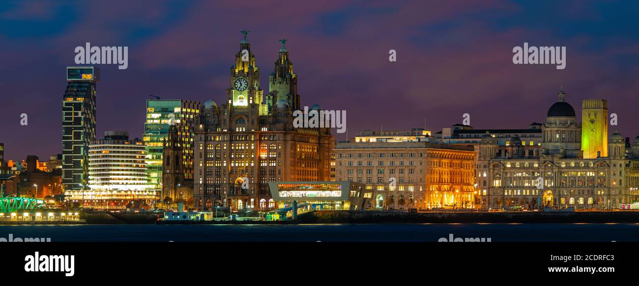 Liverpool skyline cityscape at night with buildings in England in ...