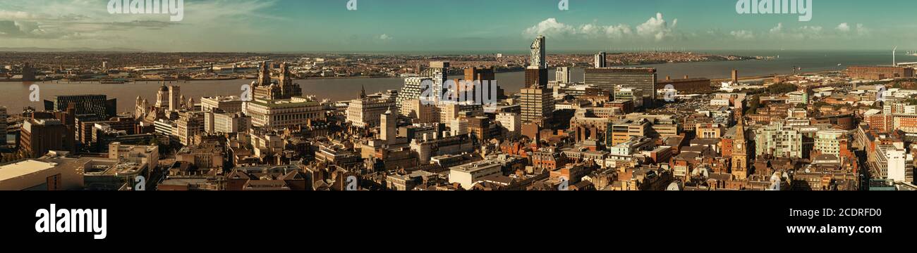 Liverpool skyline rooftop view with buildings in England in United ...