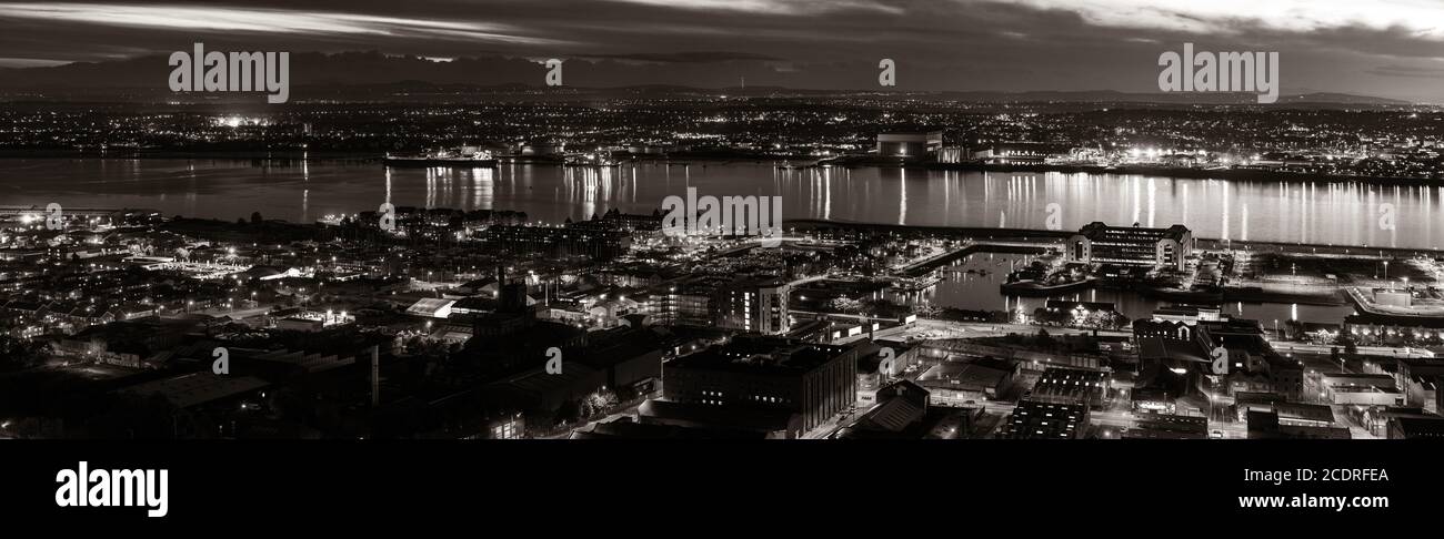 Liverpool skyline rooftop view at night with buildings in England in ...