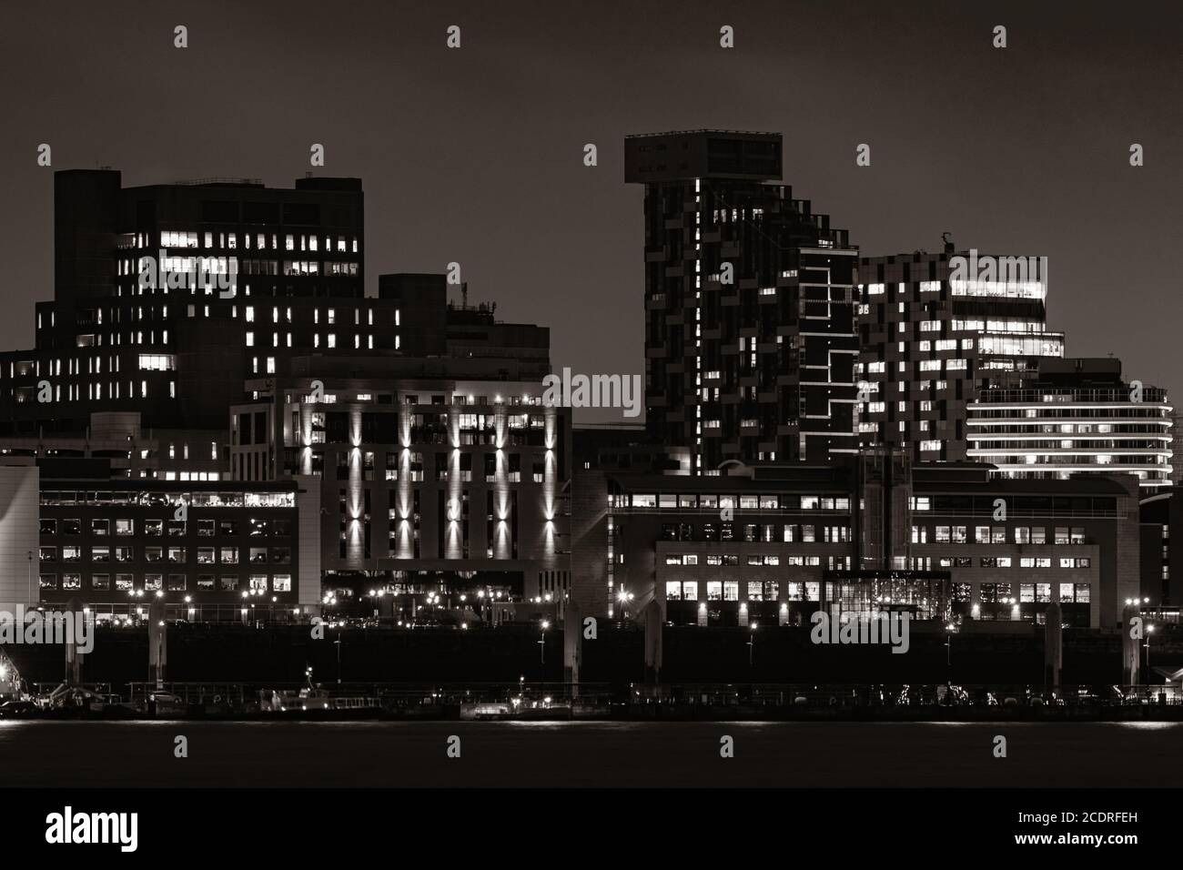 Liverpool skyline cityscape at night with buildings in England in ...