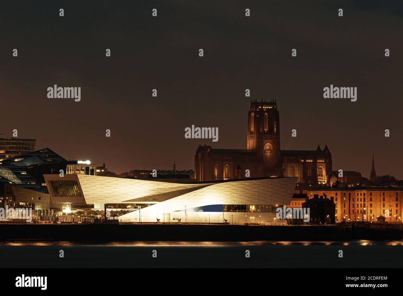 Liverpool skyline cityscape at night with buildings in England in ...