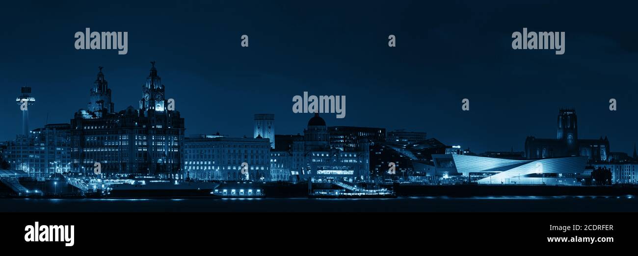 Liverpool skyline cityscape at night with buildings in England in ...