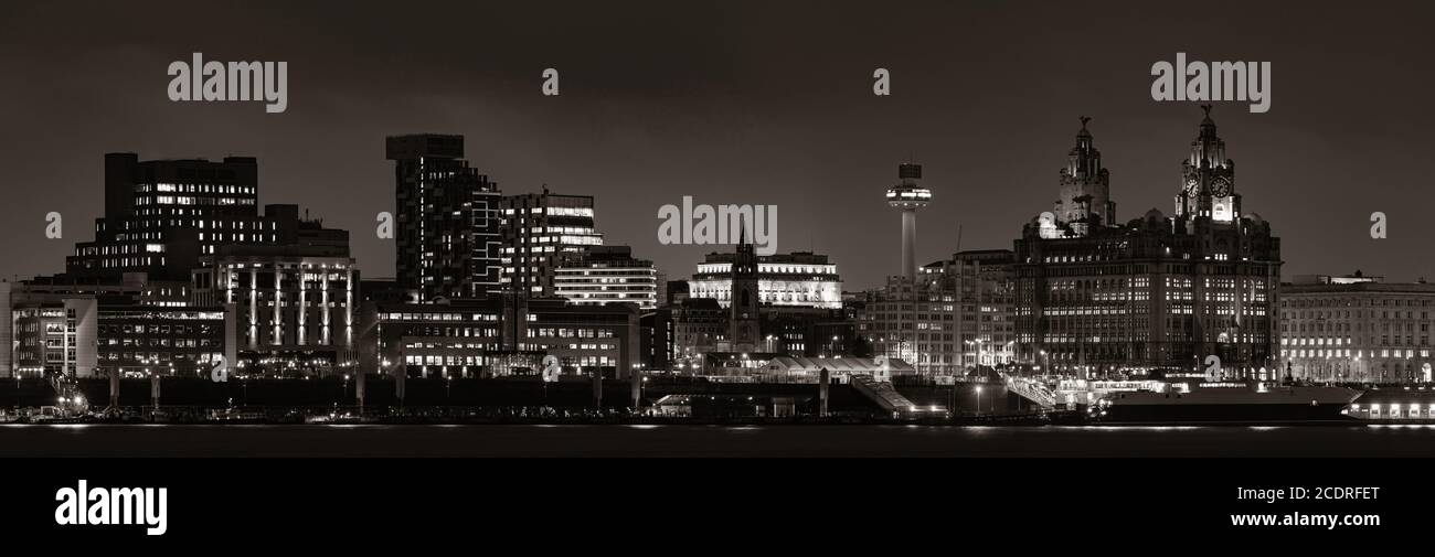 Liverpool skyline cityscape at night with buildings in England in ...