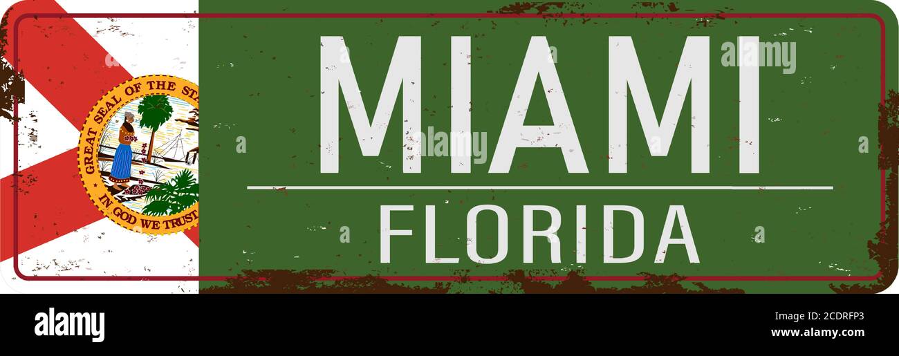 Miami , Florida, road sign green vector illustration, road table, USA ...
