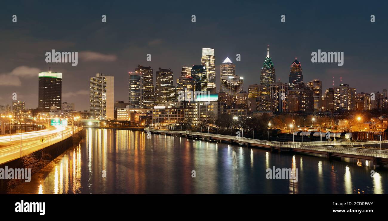 Philadelphia skyline at night with urban architecture Stock Photo - Alamy