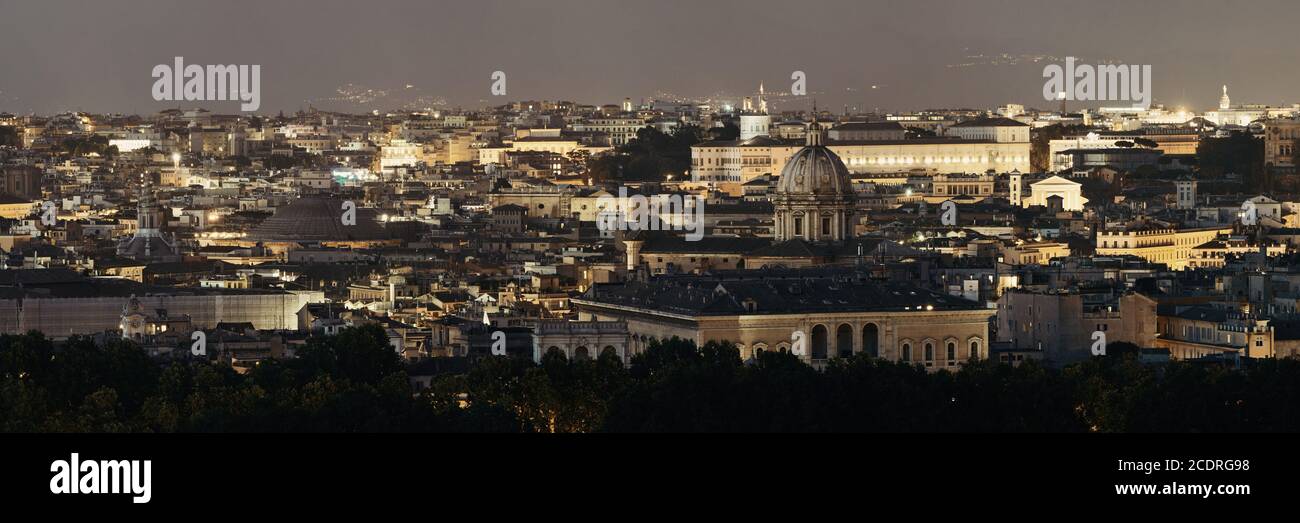 Rome rooftop panorama view with skyline and ancient architecture in ...