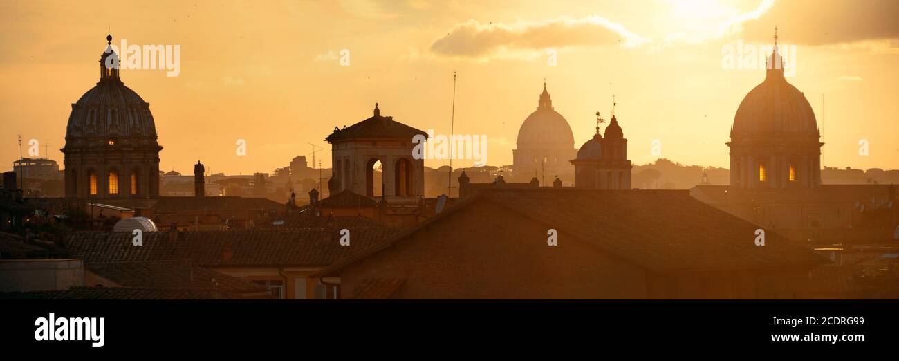 Rome rooftop view at sunset panorama with ancient architecture in Italy ...