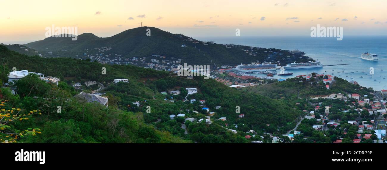 Virgin Islands St Thomas sunrise panorama with colorful cloud ...