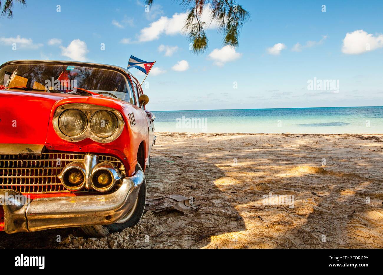 American classic car on the beach Cayo Jutias, Province Pinar del Rio ...