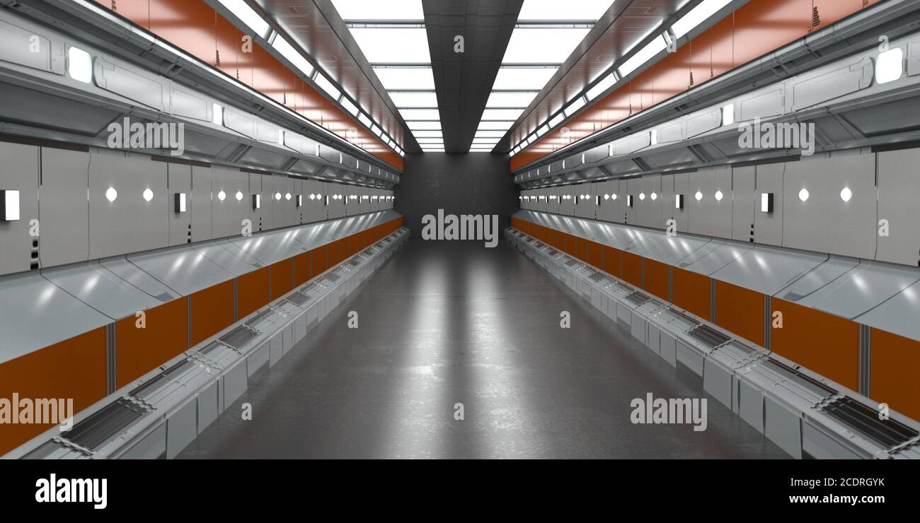 3d render. Futuristic hallway. Concept of modern architecture and ...
