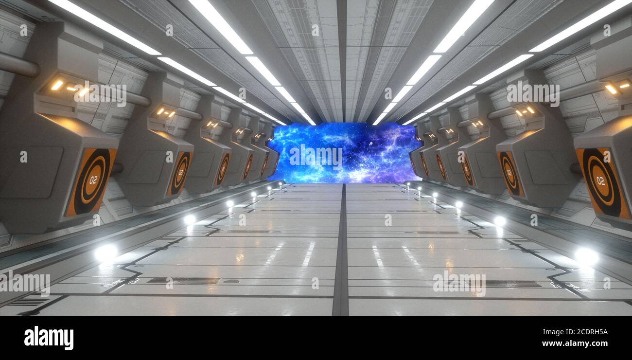 3d render. Futuristic hallway. Concept of modern architecture and ...