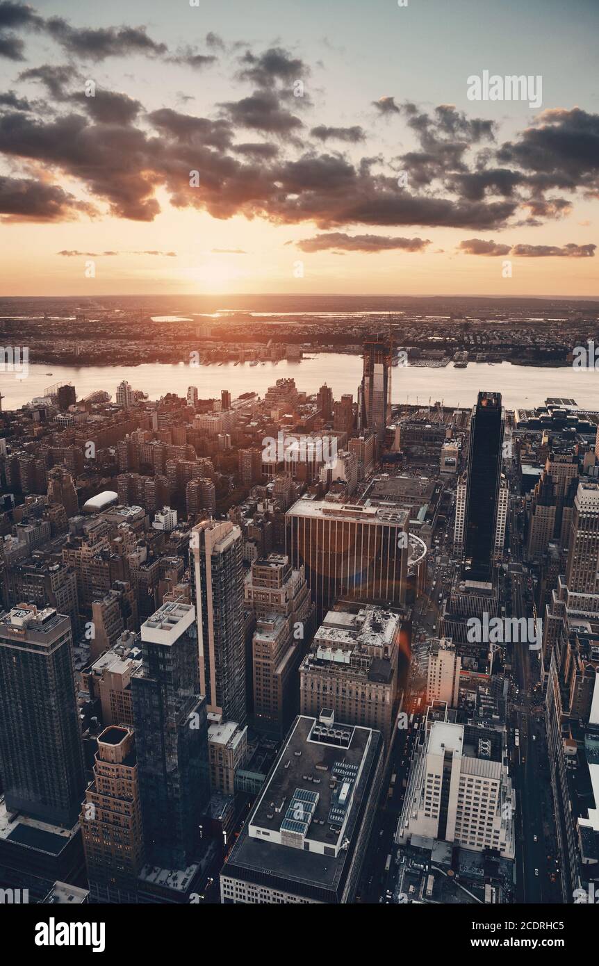 New York City west side sunset with urban cityscape view Stock Photo ...