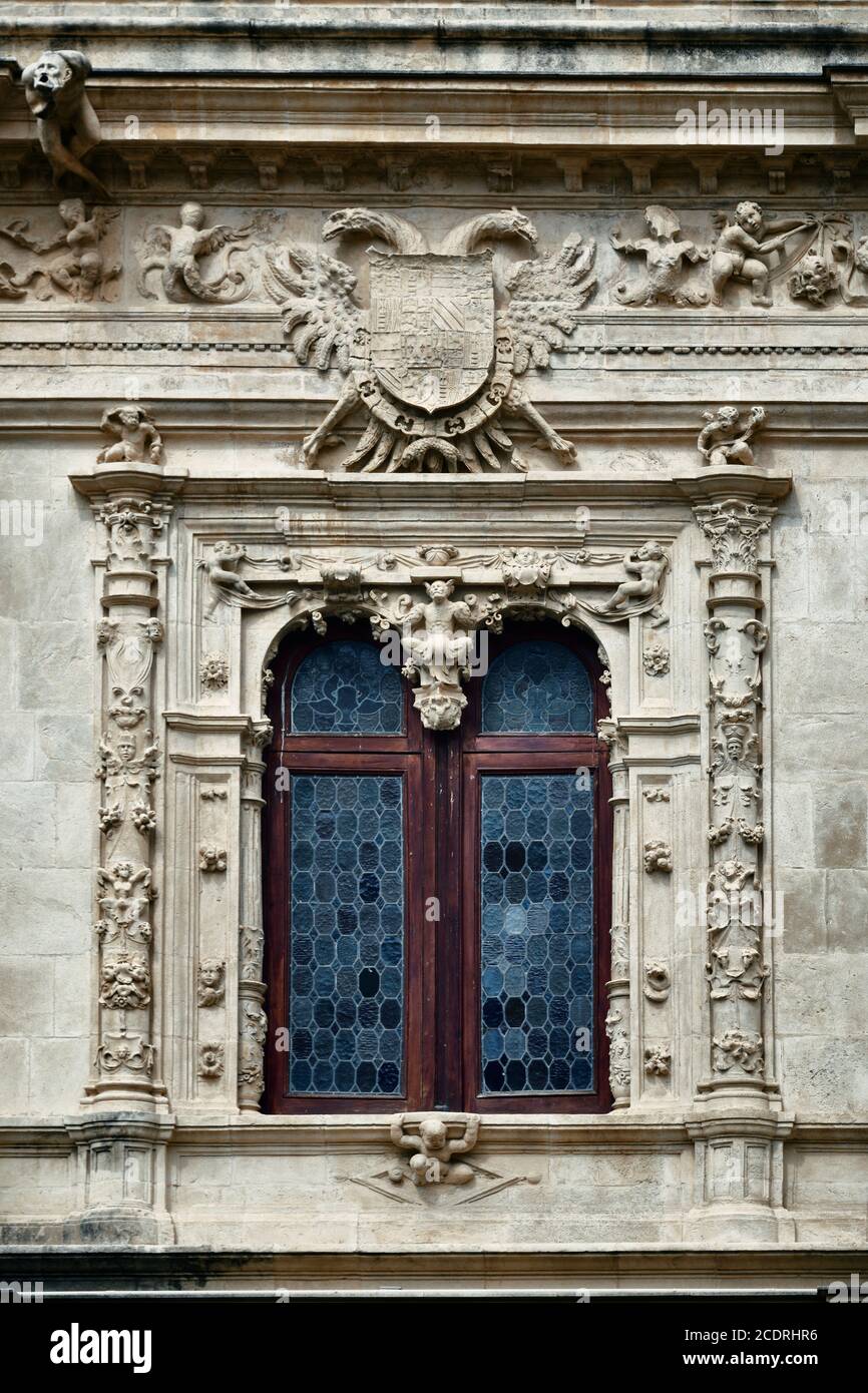 Seville old window with beautiful patterns in Spain Stock Photo - Alamy