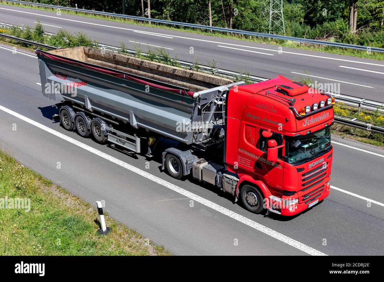 Jürgen Schneider Scania R450 truck with tipper trailer on motorway ...