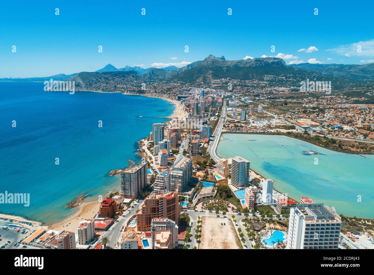 Aerial view of Calpe with Mediterrian Sea and Natural Park of Penyal d ...