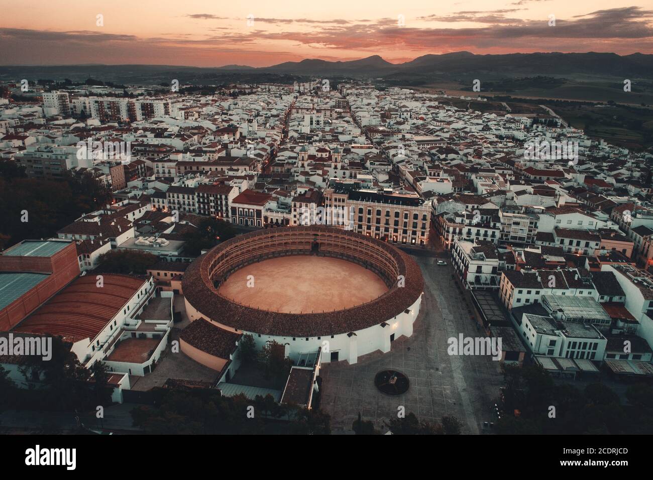 Plaza de Toros de Ronda aerial view at sunrise in Spain Stock Photo - Alamy