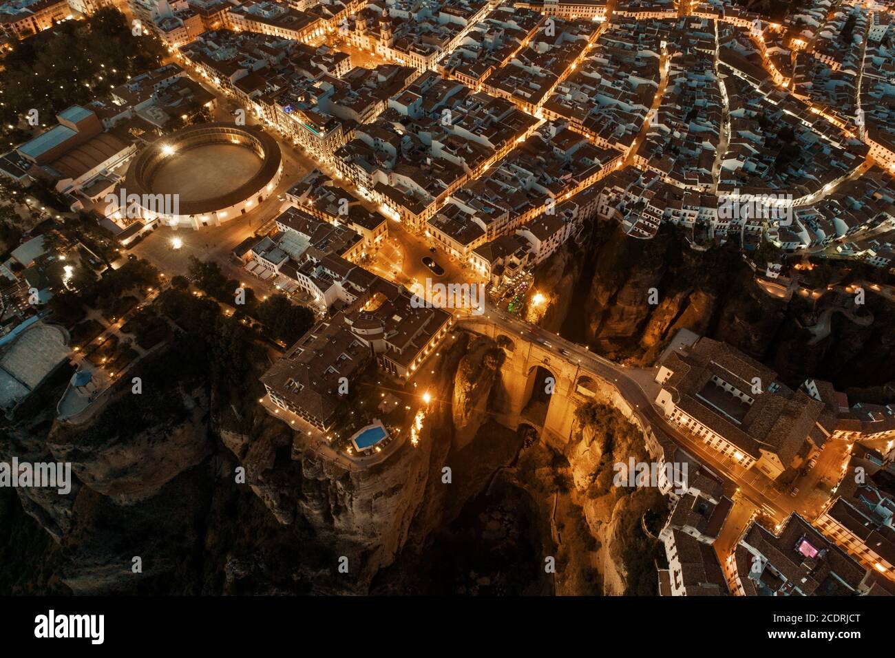 Ronda aerial view with old buildings at night in Spain Stock Photo - Alamy
