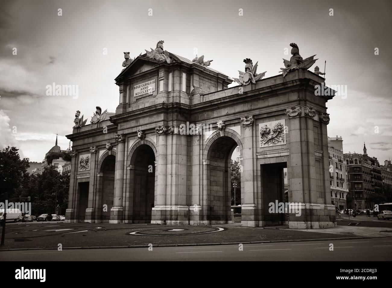 Puerta de Alcala or Alcala Gate closeup view in Madrid Spain Stock ...