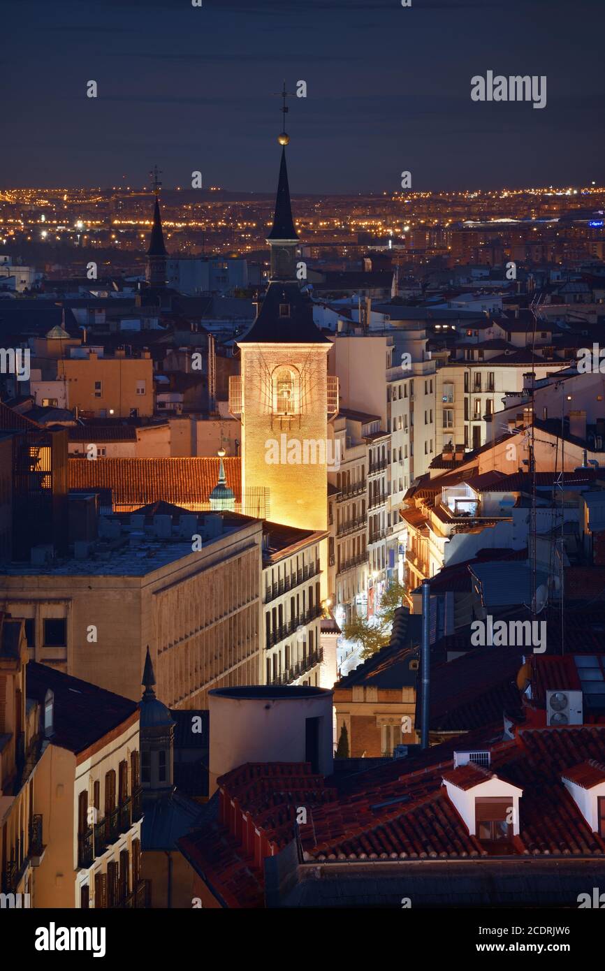 Madrid skyline rooftop view at night with buildings in Spain Stock ...
