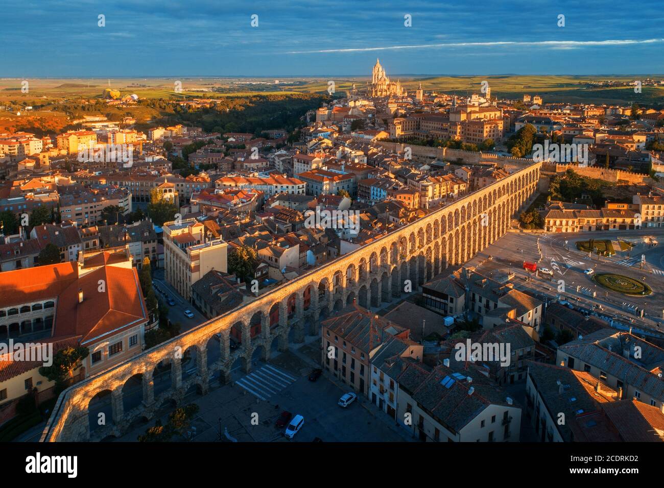 Segovia Cathedral and aqueduct aerial view in Spain Stock Photo - Alamy