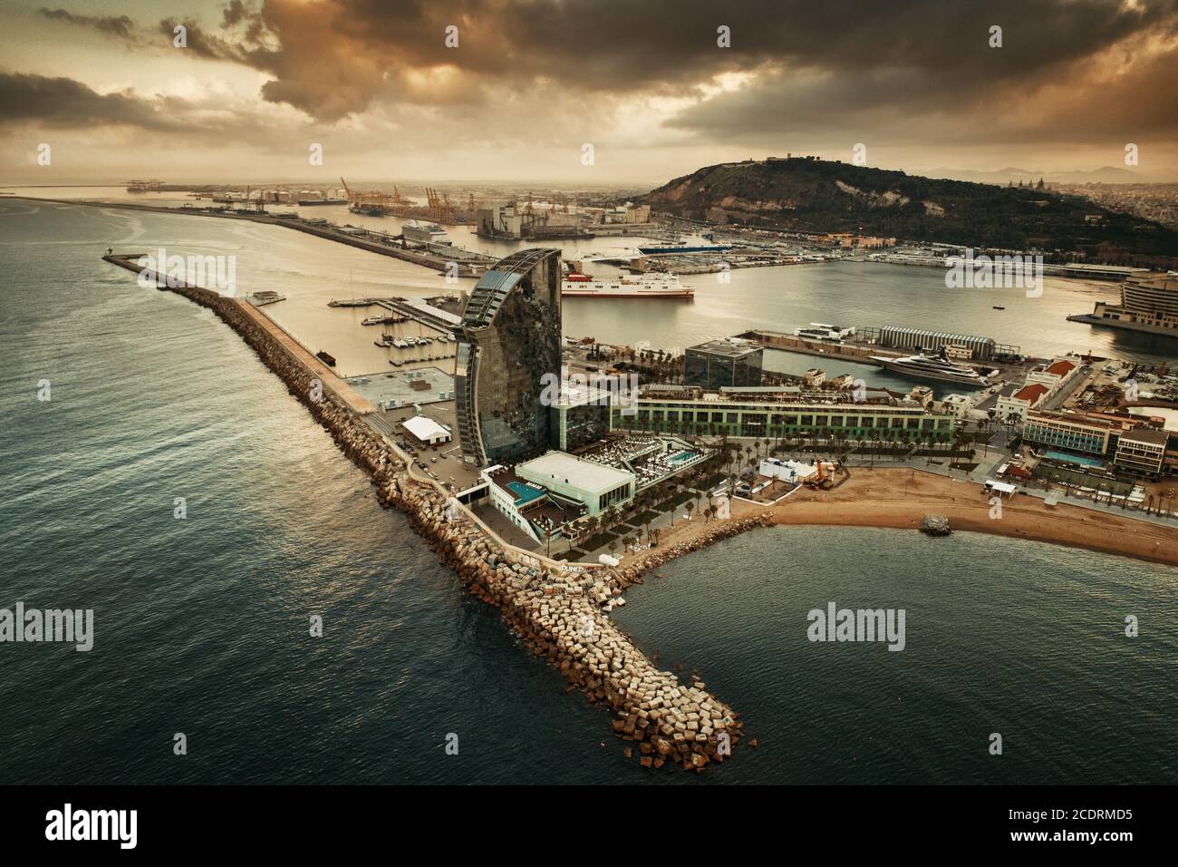 Aerial view of Barcelona coast in Spain at sunrise Stock Photo - Alamy