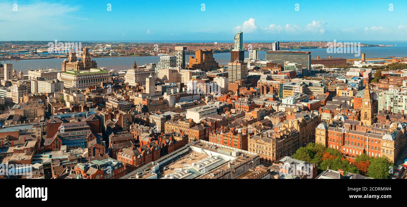 Liverpool skyline rooftop view with buildings in England in United ...