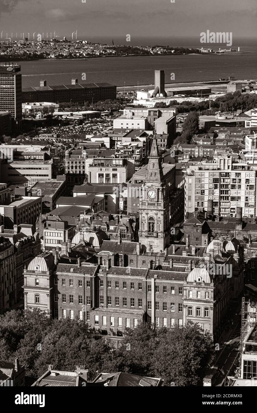 Liverpool skyline rooftop view with buildings in England in United ...