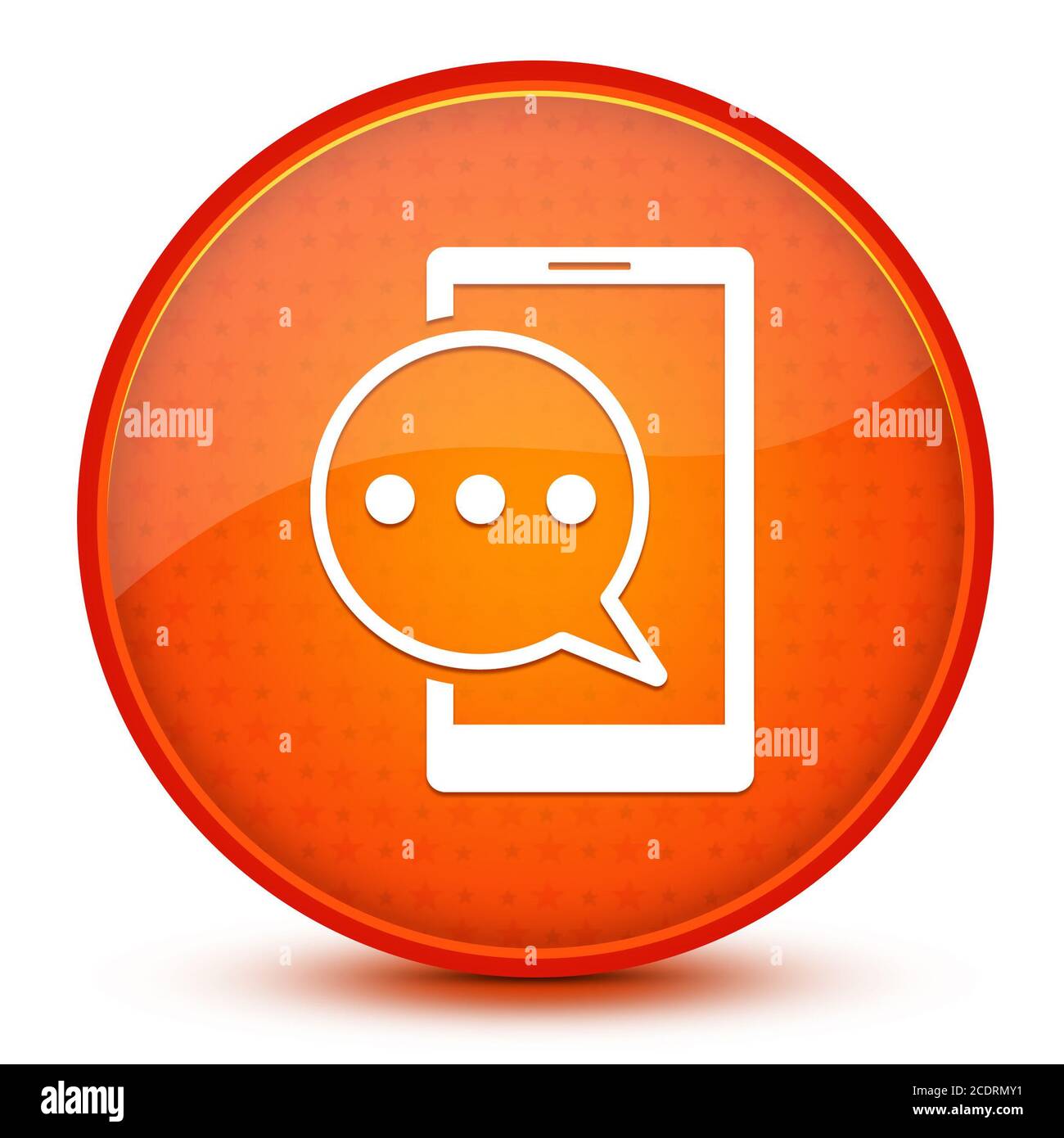 Text message phone icon isolated on glossy star orange round button ...