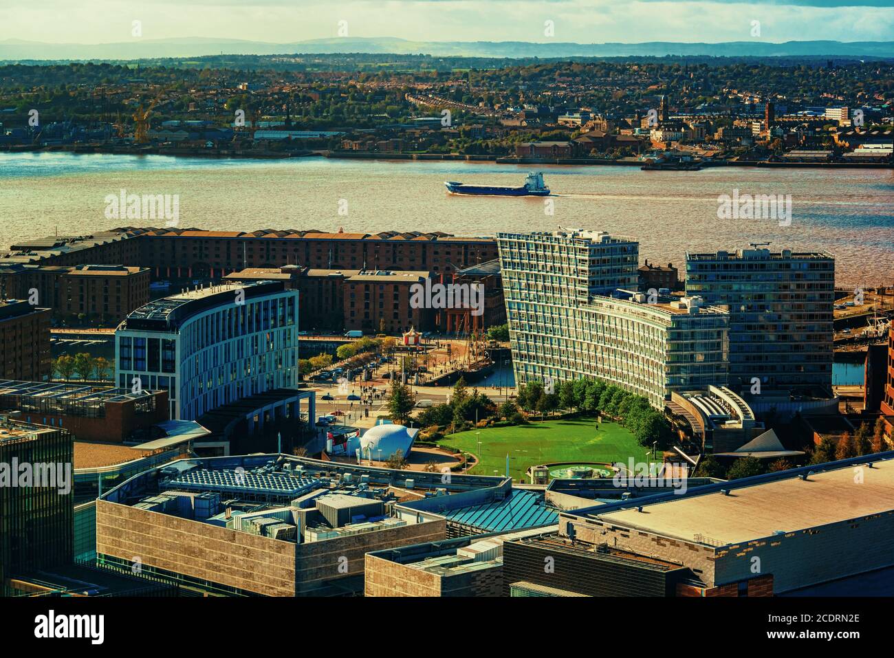 Liverpool skyline rooftop view with buildings in England in United ...