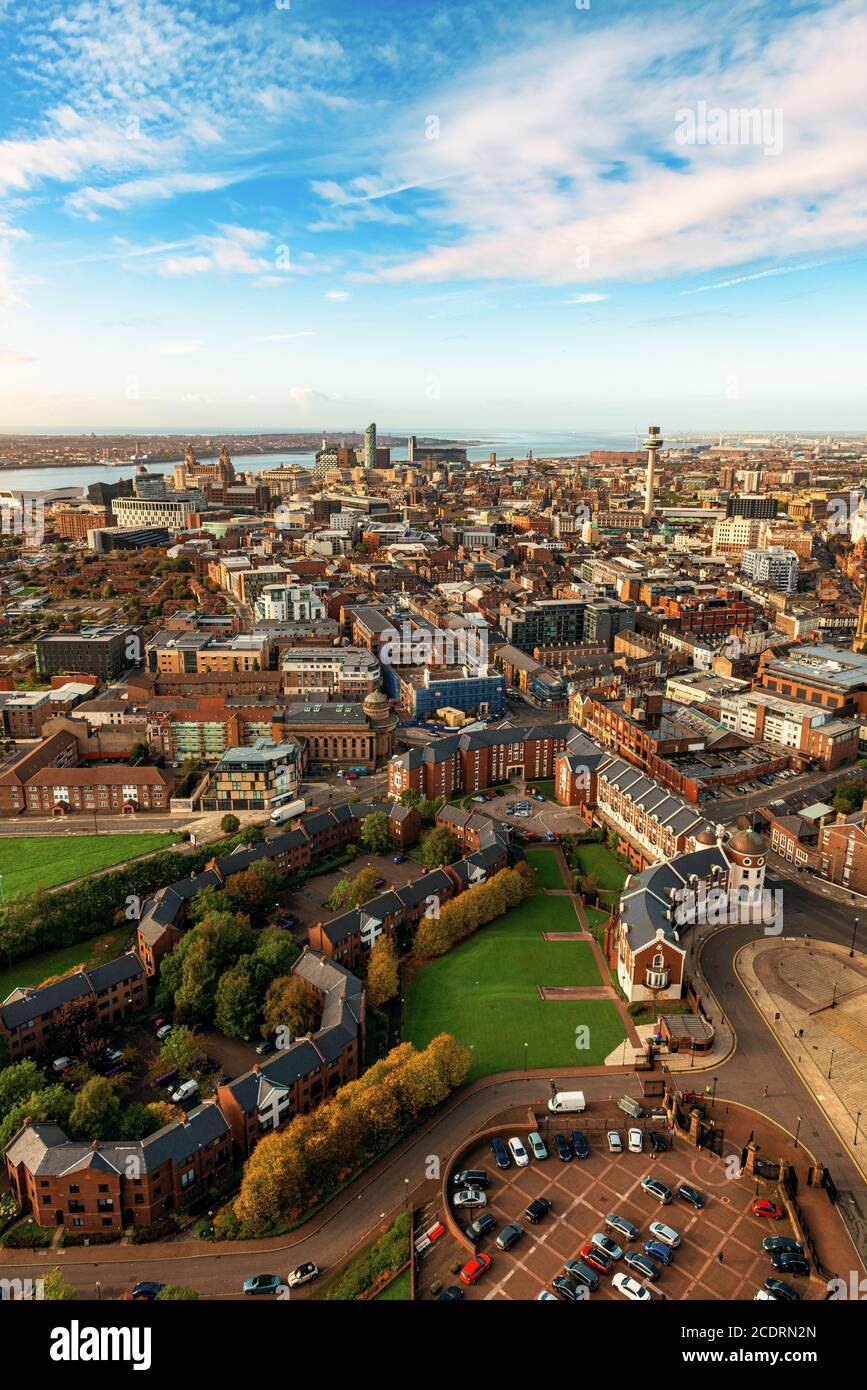 Liverpool skyline rooftop view with buildings in England in United ...