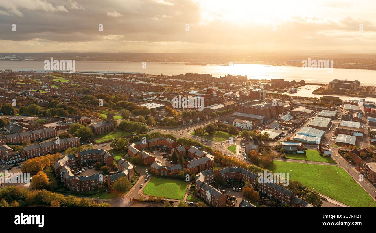 Liverpool skyline rooftop view with buildings in England in United ...