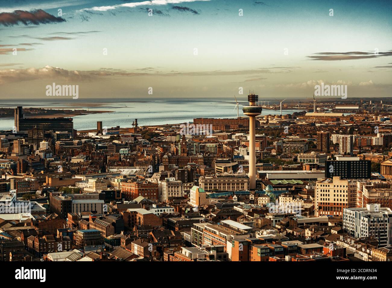Liverpool skyline rooftop view with buildings in England in United ...