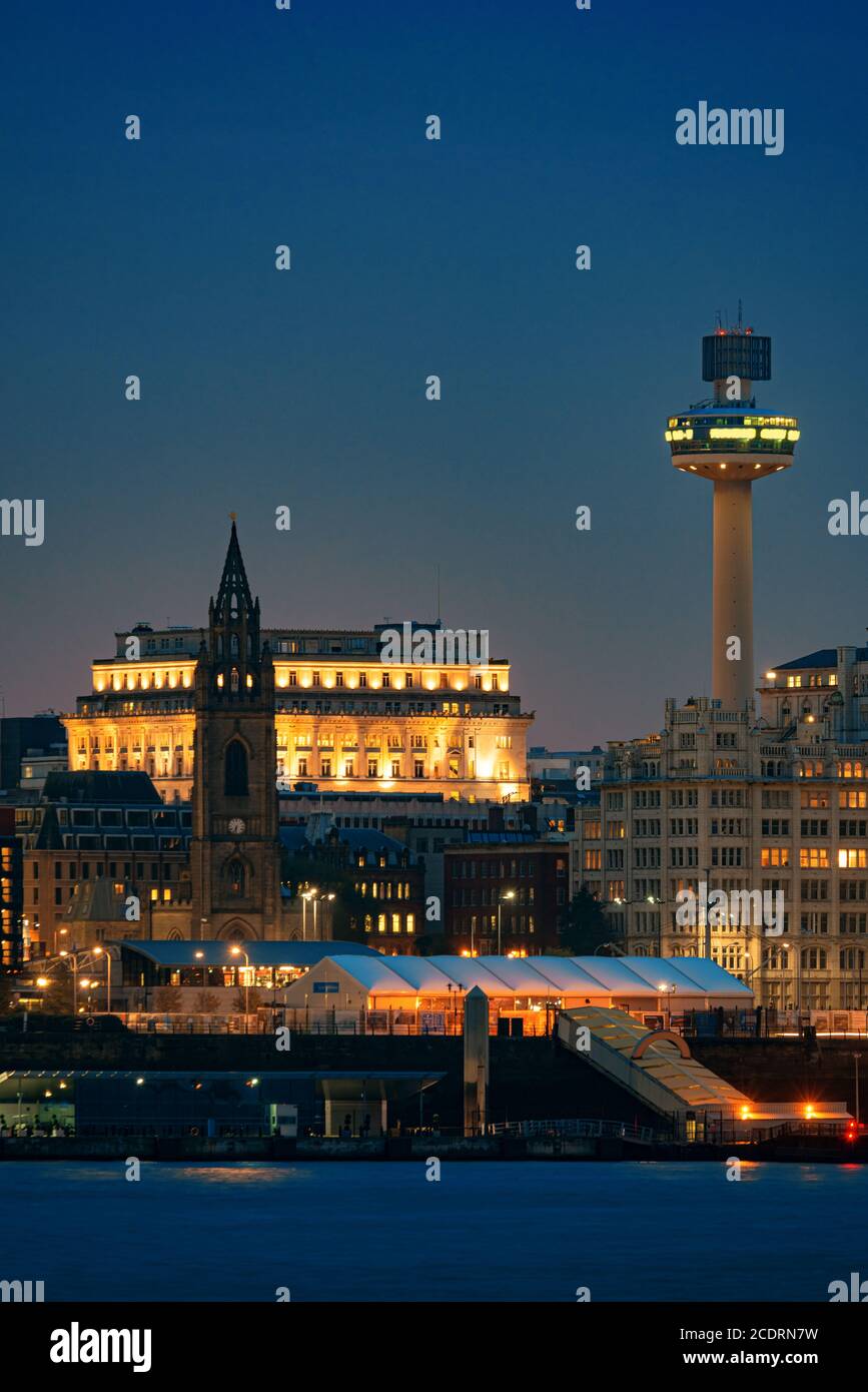 Liverpool skyline cityscape at night with buildings in England in ...