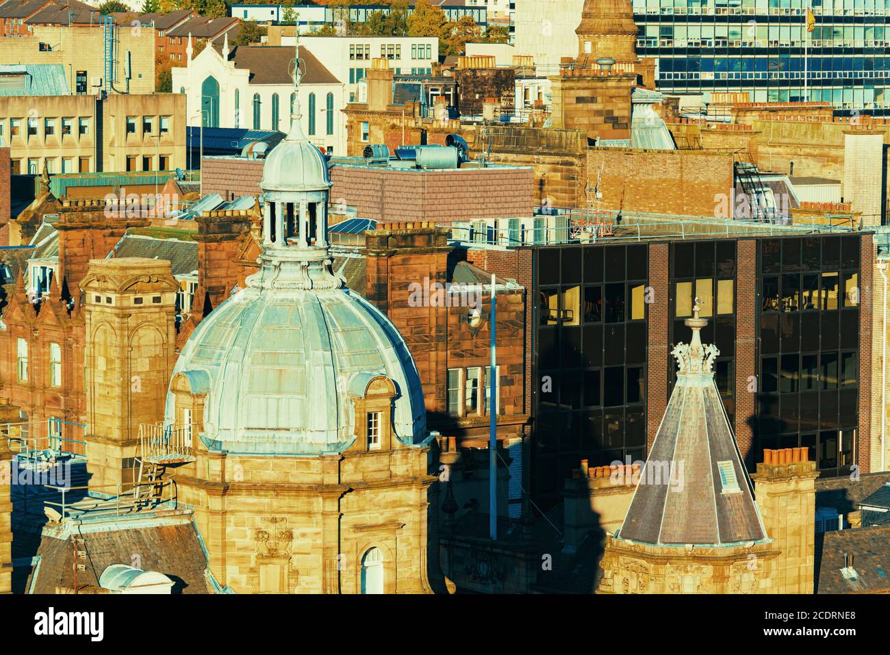 Glasgow city rooftop view with historical architecture in Scotland ...