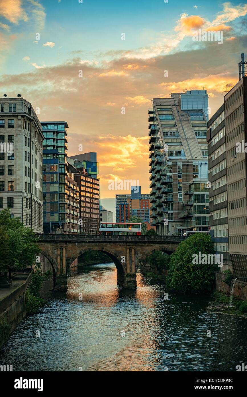 Manchester city urban street view with architecture in England, United ...