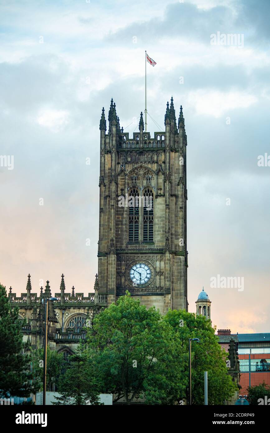 Manchester Cathedral gothic historical architecture closeup view in ...
