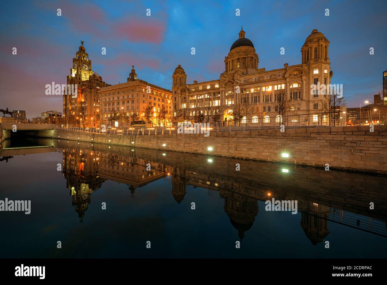 Liverpool historical architecture with cityscape at night in city ...
