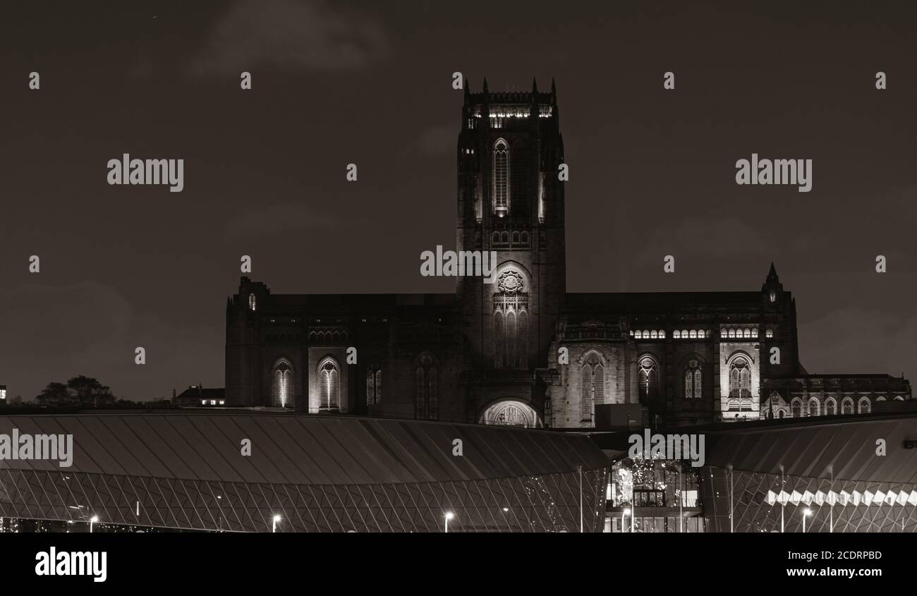Liverpool skyline cityscape at night with buildings in England in ...