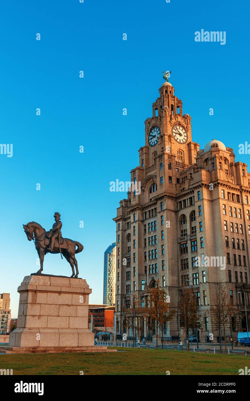 Liverpool historical architecture with Statue of EDWARD VII in city ...