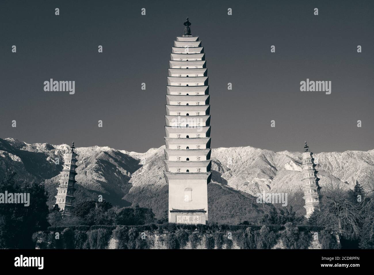 Ancient pagoda in Dali old town with snow capped Mt Cangshan, Yunnan ...