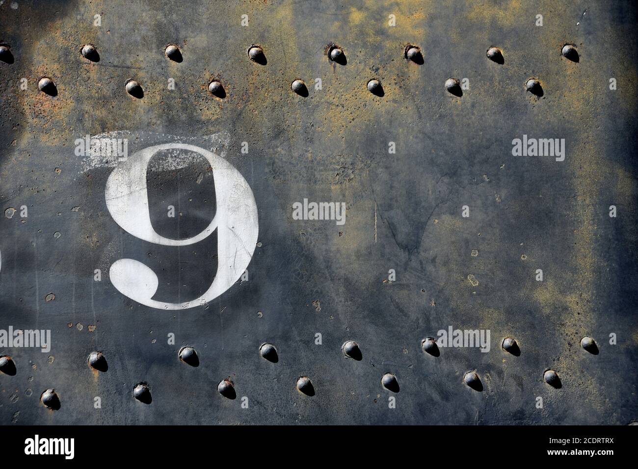 The number 9 painted on the side of an antique steam locomotive on ...