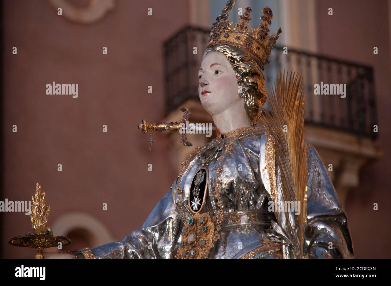 Close up of the statue of Saint Lucy during the December procession ...