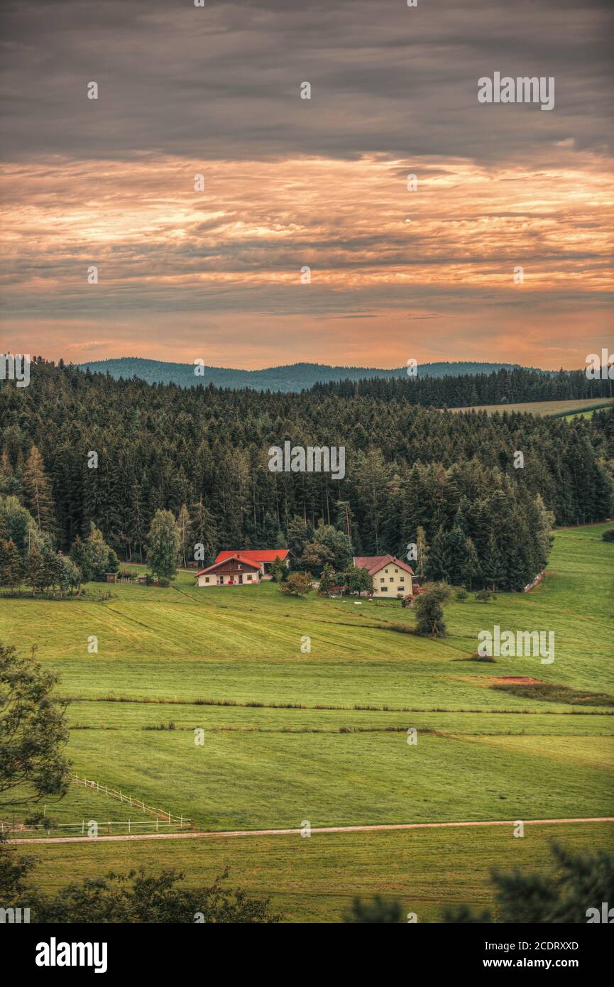 Beautiful landscape sunset scene over german Bavaria Stock Photo - Alamy