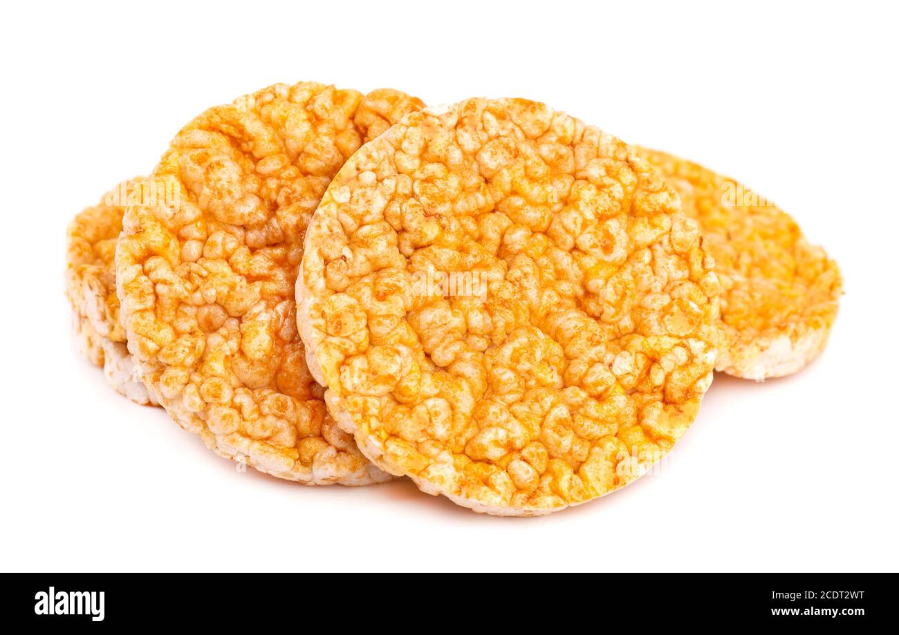 Caramelized rice-corn crispbread, isolated on white background. Sweet ...