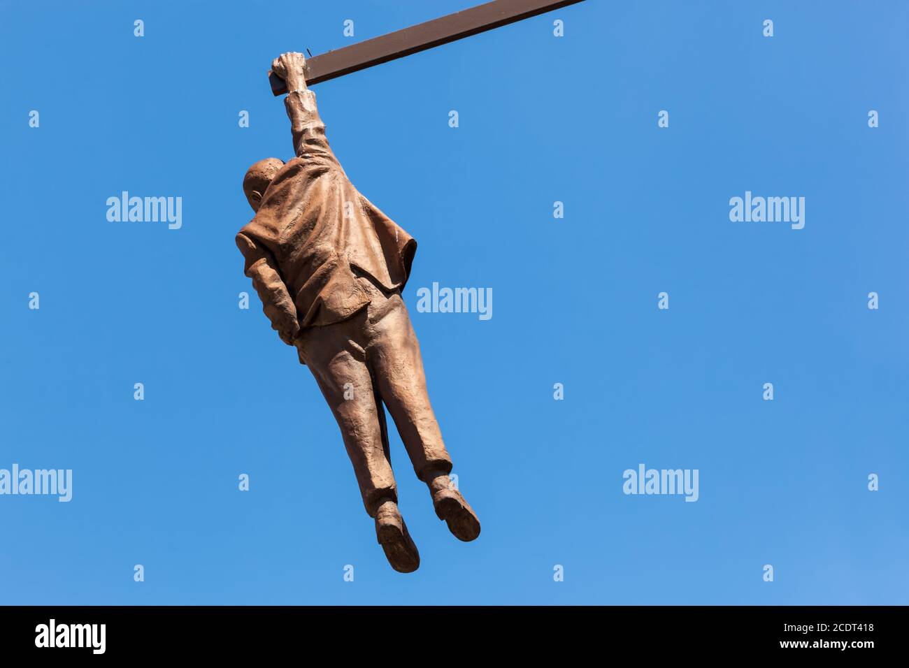 Statue of Sigmund Freud hanging by one hand in Prague, Czech Republic ...