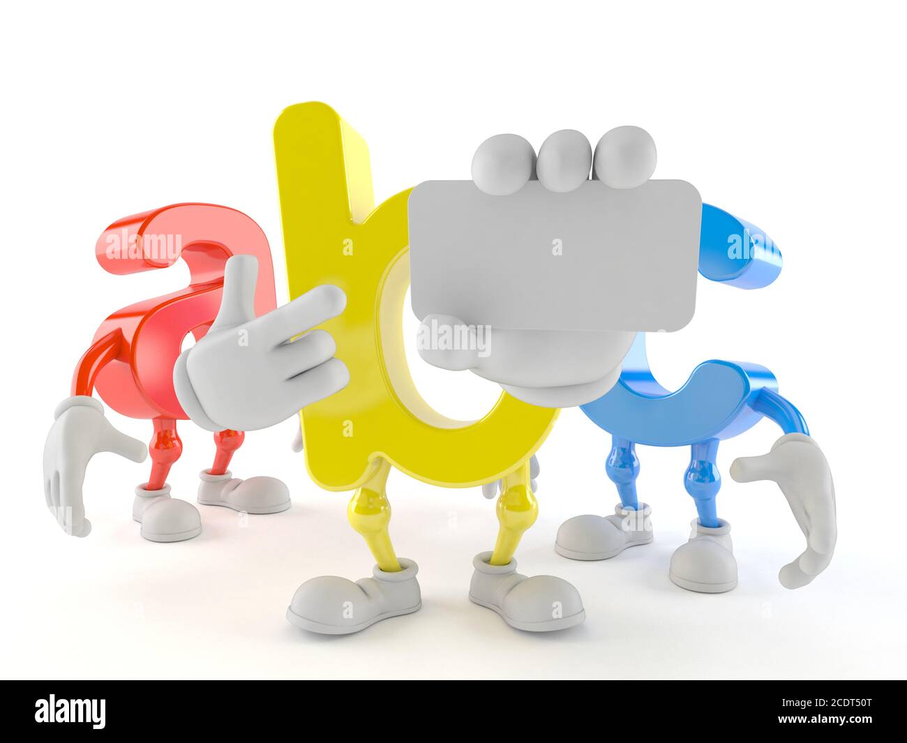 ABC character holding blank business card isolated on white background ...