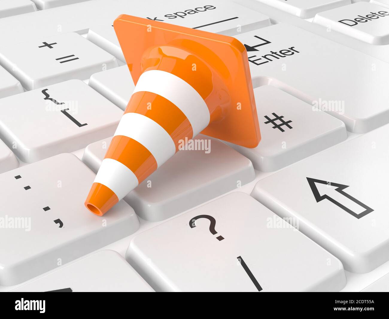 Computer keyboard with traffic cone Stock Photo - Alamy