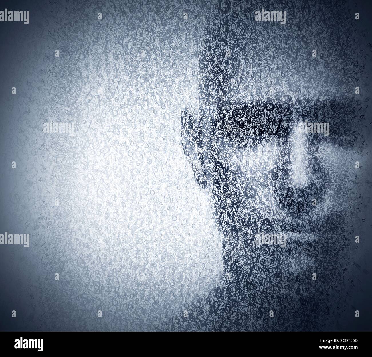 Man Face Blended With Binary Code Digits Concept Of Hacker Data