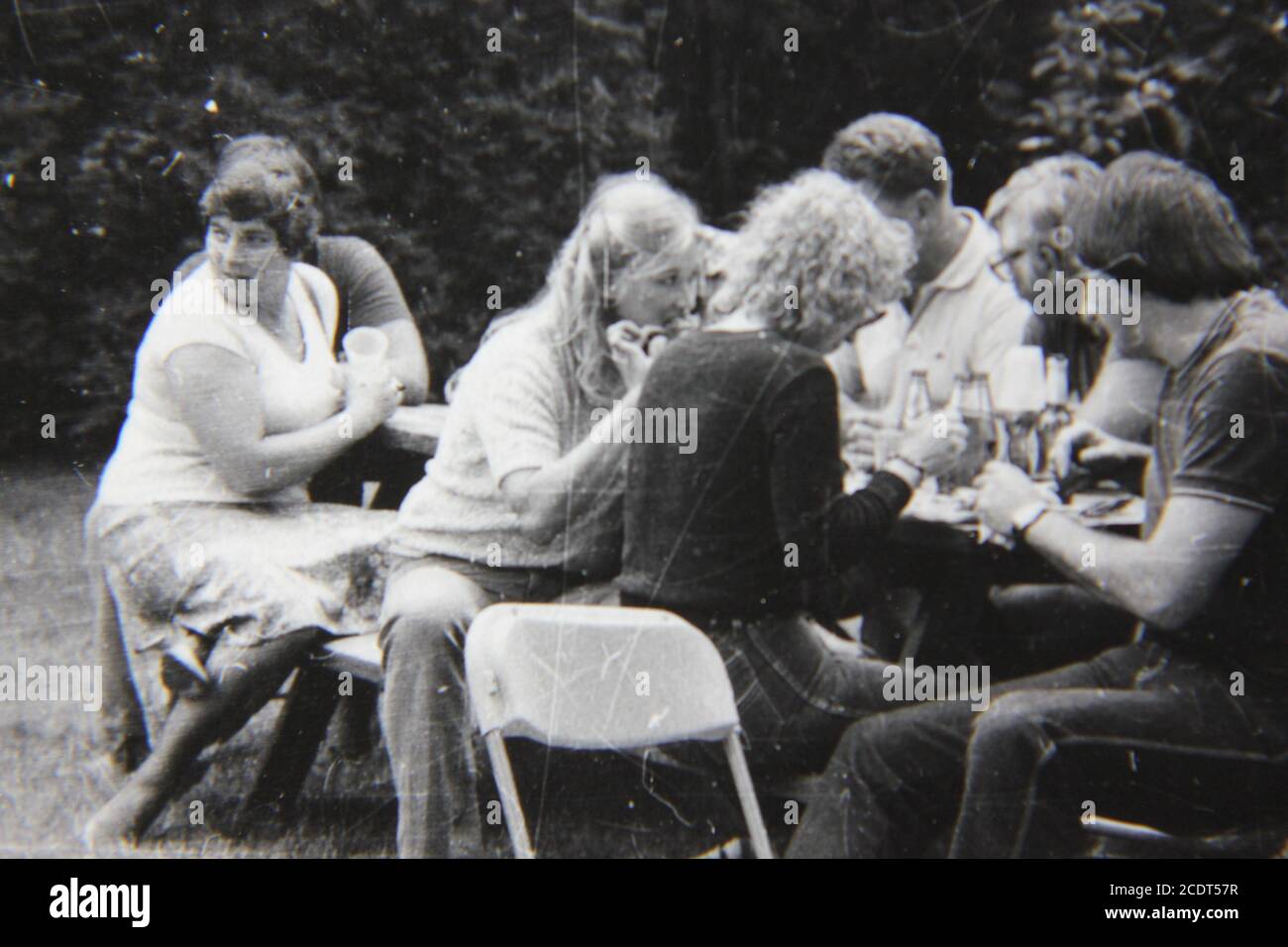 Fine 1970s vintage black and white photography of a backyard summer ...