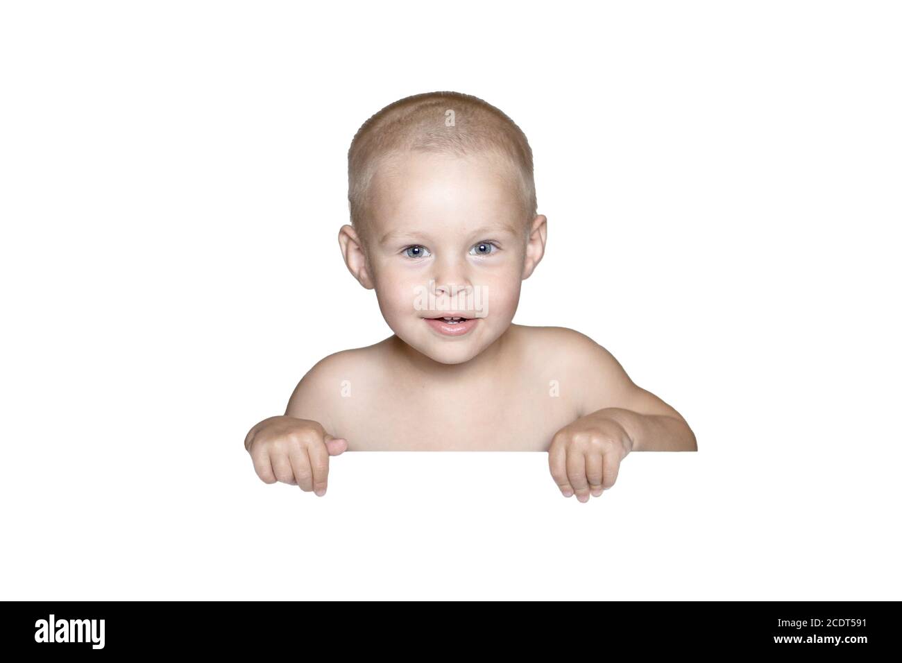 little child behind white board. Cute boy holding white board and ...